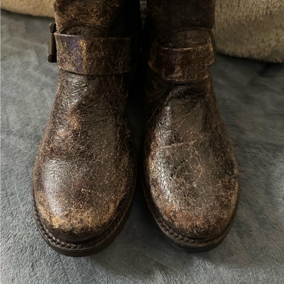 Frye | Shoes | Frye Veronica Slouch Distressed Leather Boots Chocolate ...